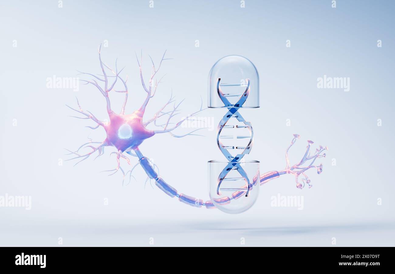 Medical capsule and biology nerve cell background, 3d rendering. 3D ...