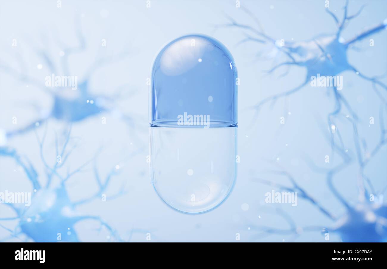 Medical capsule and biology nerve cell background, 3d rendering. 3D ...