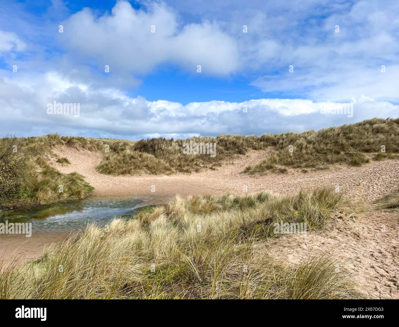 Sand dunes at Bamburgh Castle beach, Northumberland, England Stock ...