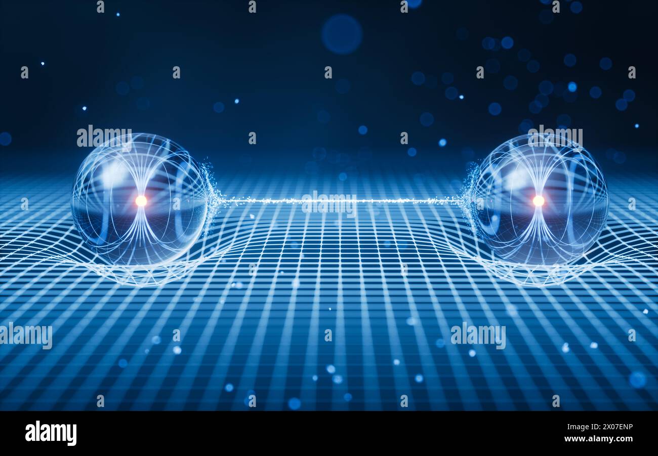 Physics quantum and quantum entanglement, 3d rendering. 3D illustration ...