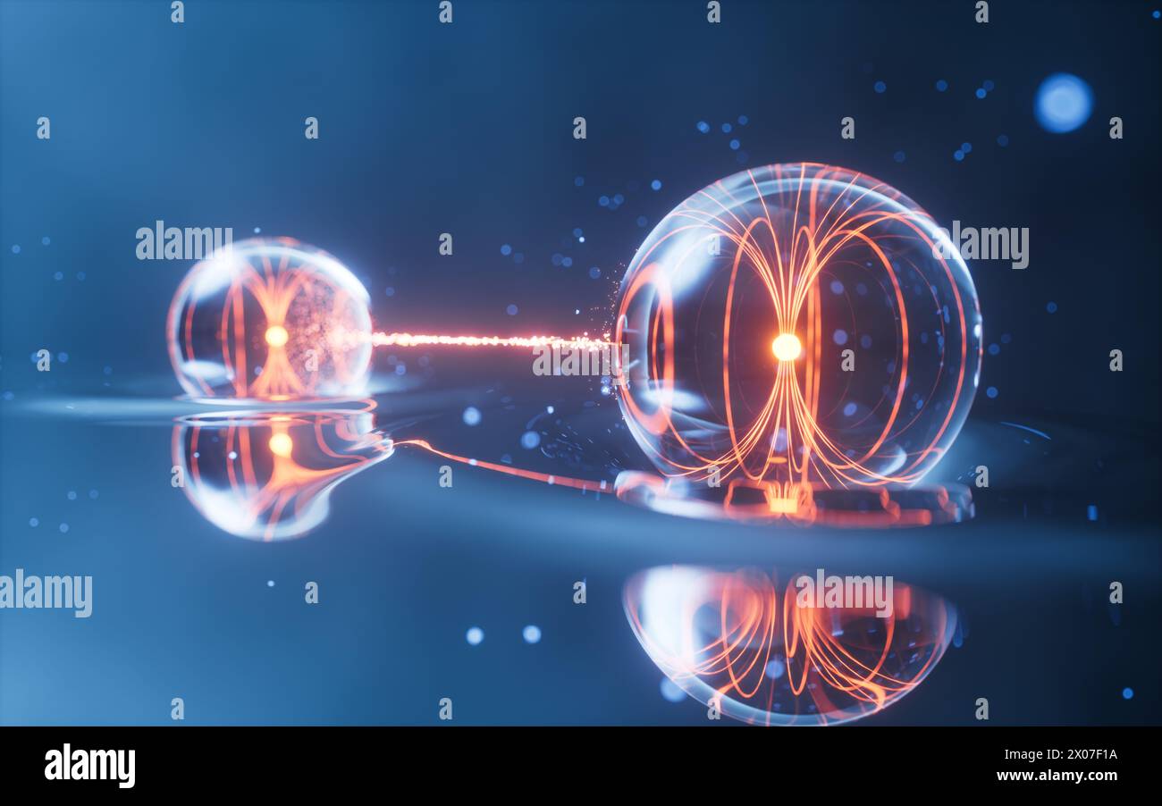 Physics quantum and quantum entanglement, 3d rendering. 3D illustration ...