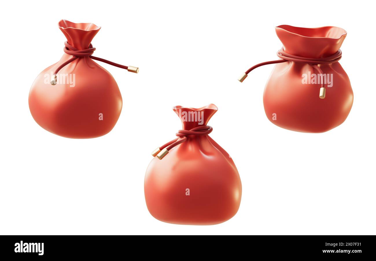 Red cartoon bag with different angles, 3d rendering. 3D illustration ...