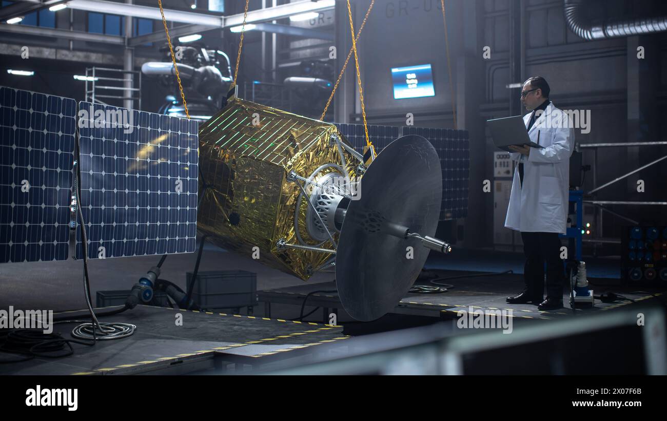 Industrial Engineer Working on Artificial Satellite Construction ...