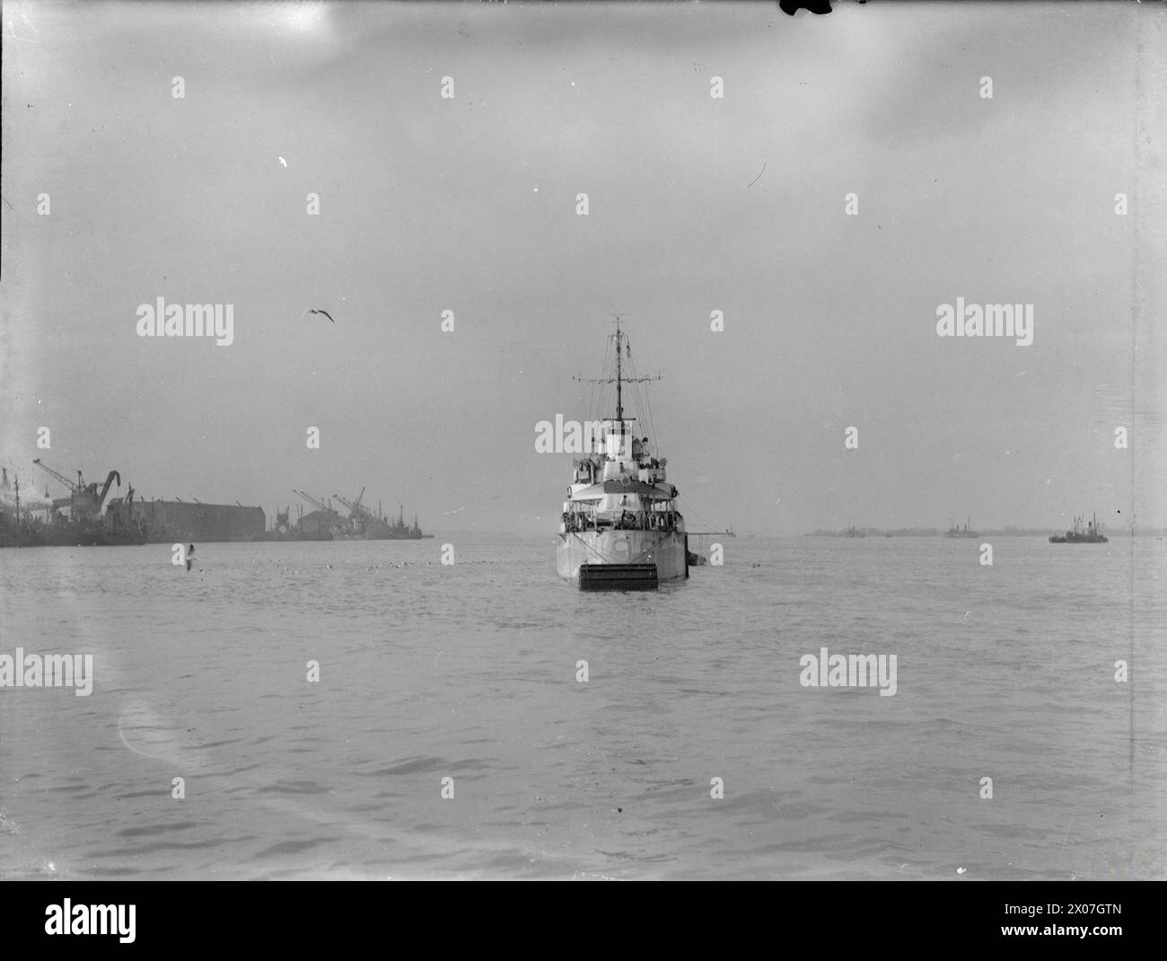 HMS Worcester, a Hunt class destroyer, photographed from the aft on 7 ...