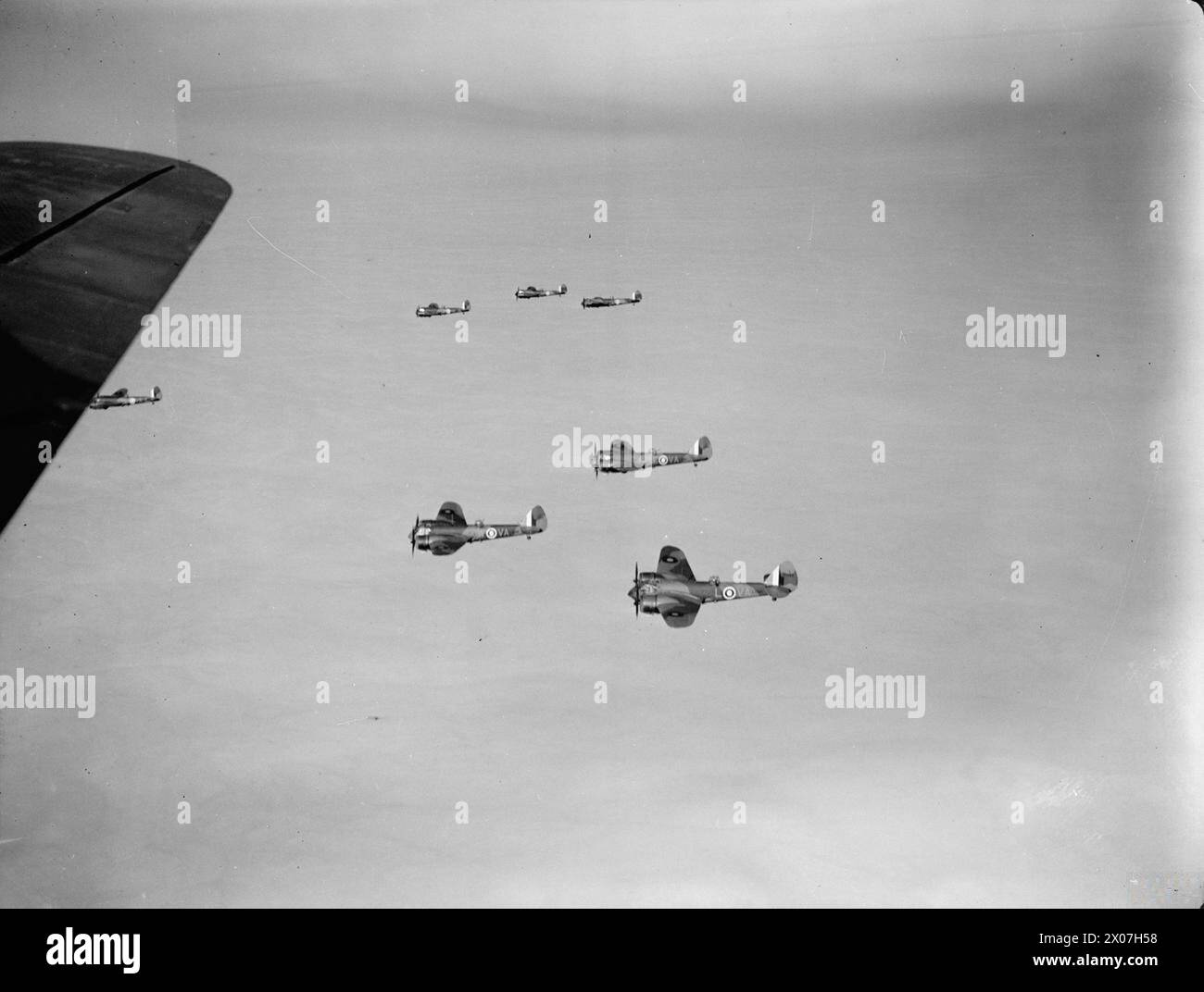 Blenheim Mark I aircraft of No. 84 Squadron RAF fly in three-aircraft ...