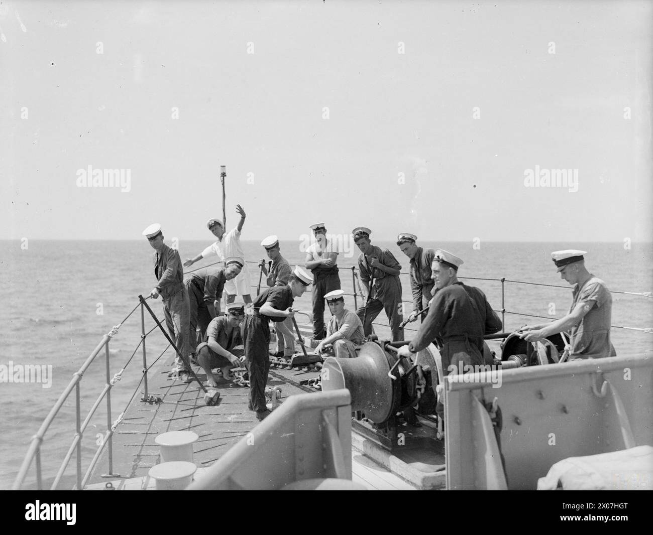 MAKING THE SEAS SAFE AGAIN. AUGUST 1945, AT SEA IN THE GULF OF GENOA ...