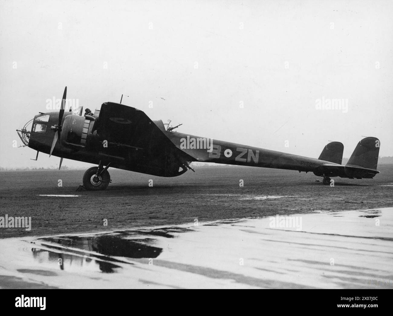 RAF BOMBER COMMAND - Handley Page Hampden P1320 'ZN-B' of No. 106 Squadron, April 1940. A black ...