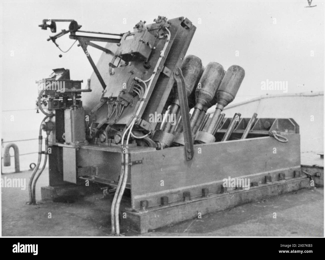The forward-firing 24-spigot anti-submarine mortar 'Hedgehog' is ...