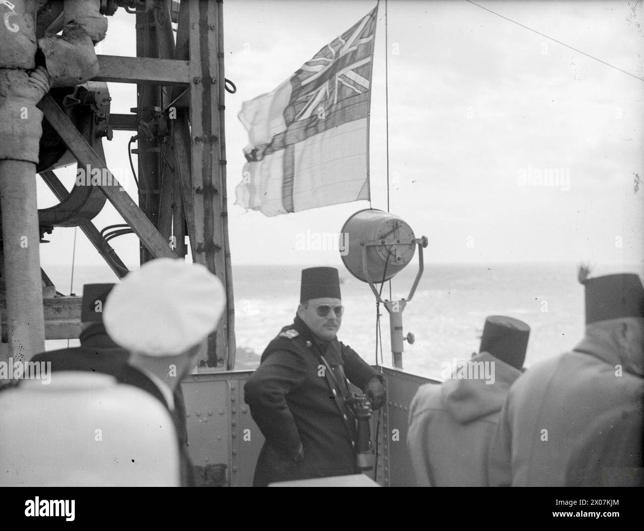 KING FAROUK VISITS BRITISH ESCORT CARRIER. MARCH 1945, ON BOARD HMS ...