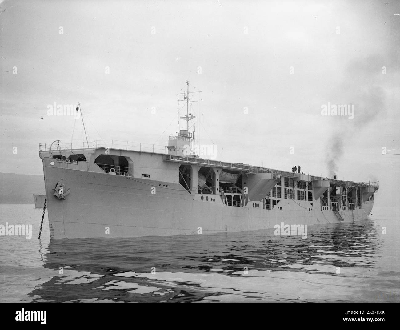 The merchant aircraft carrier HMS Rapana is in service at Greenock ...
