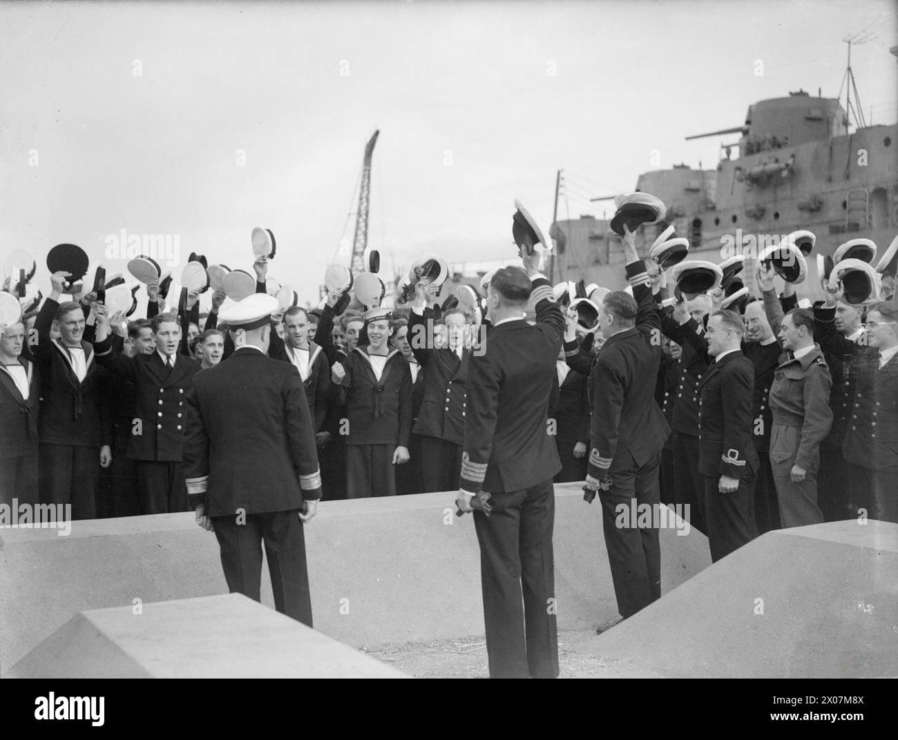 REAR ADMIRAL C H J HARCOURT SAYS GOOD-BYE TO THE SHIP'S COMPANY OF HMS ...