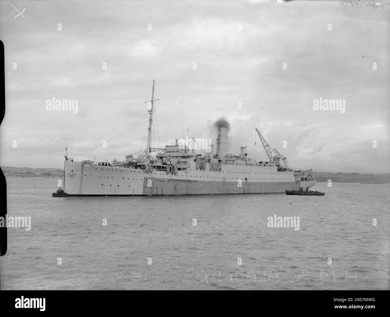 ALAUNIA - At a buoy Royal Navy, HMS Alarm, Minesweeper, (1942 Stock ...