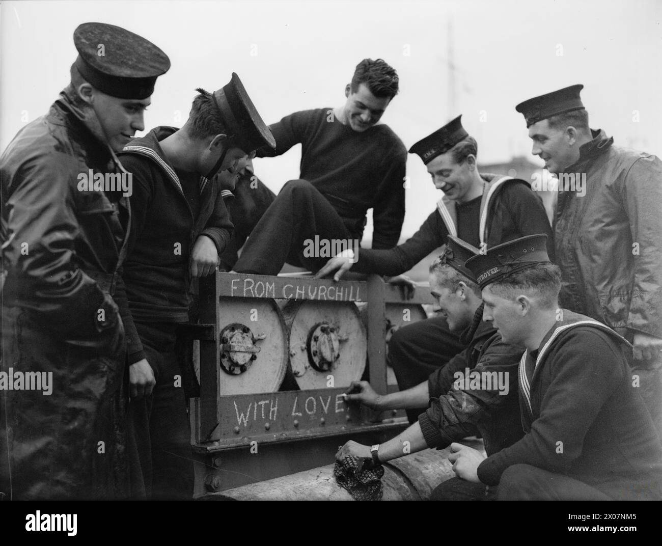 HMS CHURCHILL ARRIVES AT BRITISH PORT. 1940, PLYMOUTH. THE EX-AMERICAN ...