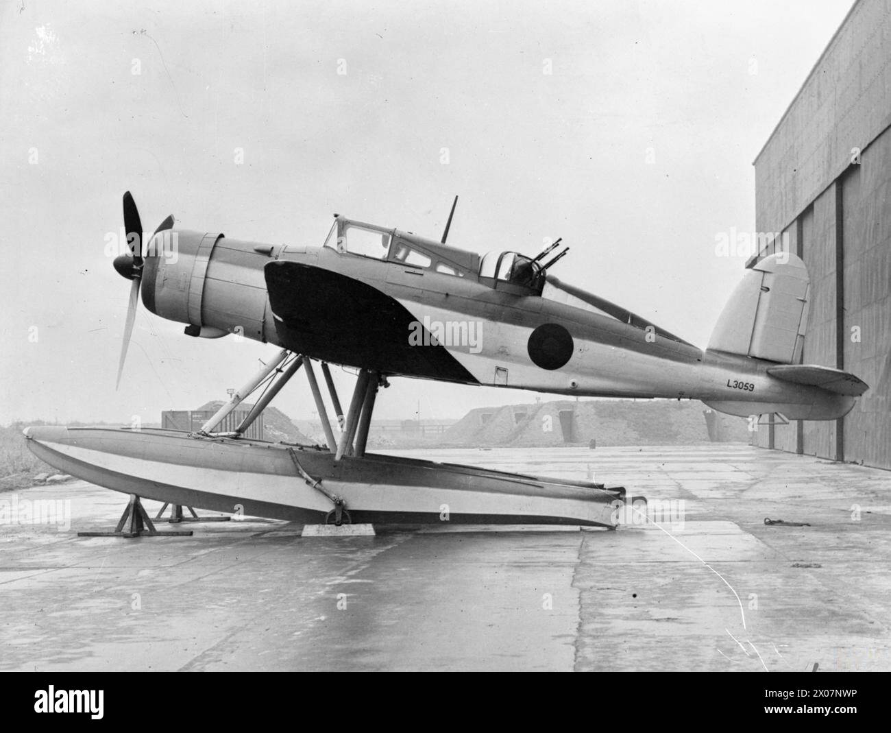 Blackburn Roc Mark I seaplane L3059 is parked on trestles outside the ...