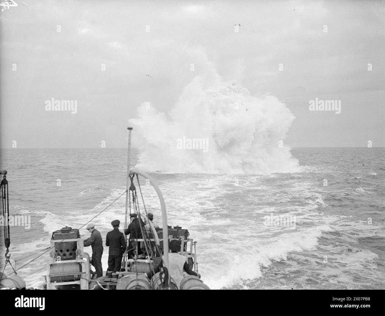 TESTING NEW DEPTH CHARGES ABOARD THE BRITISH DESTROYER HMS SKATE, 3-5 ...