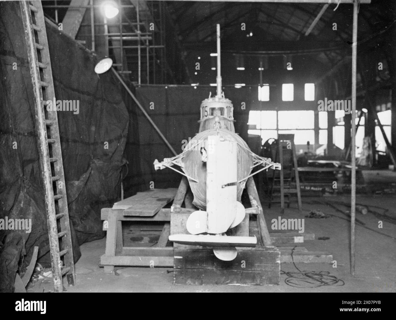CAPTURED GERMAN ONE MAN SUBMARINE. MARCH 1945. - Stern view of a Midget ...