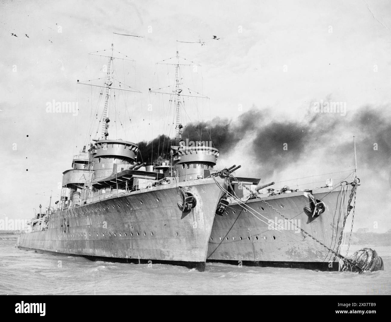 ORP Grom and ORP Błyskawica, Polish Navy destroyers, are moored side by ...