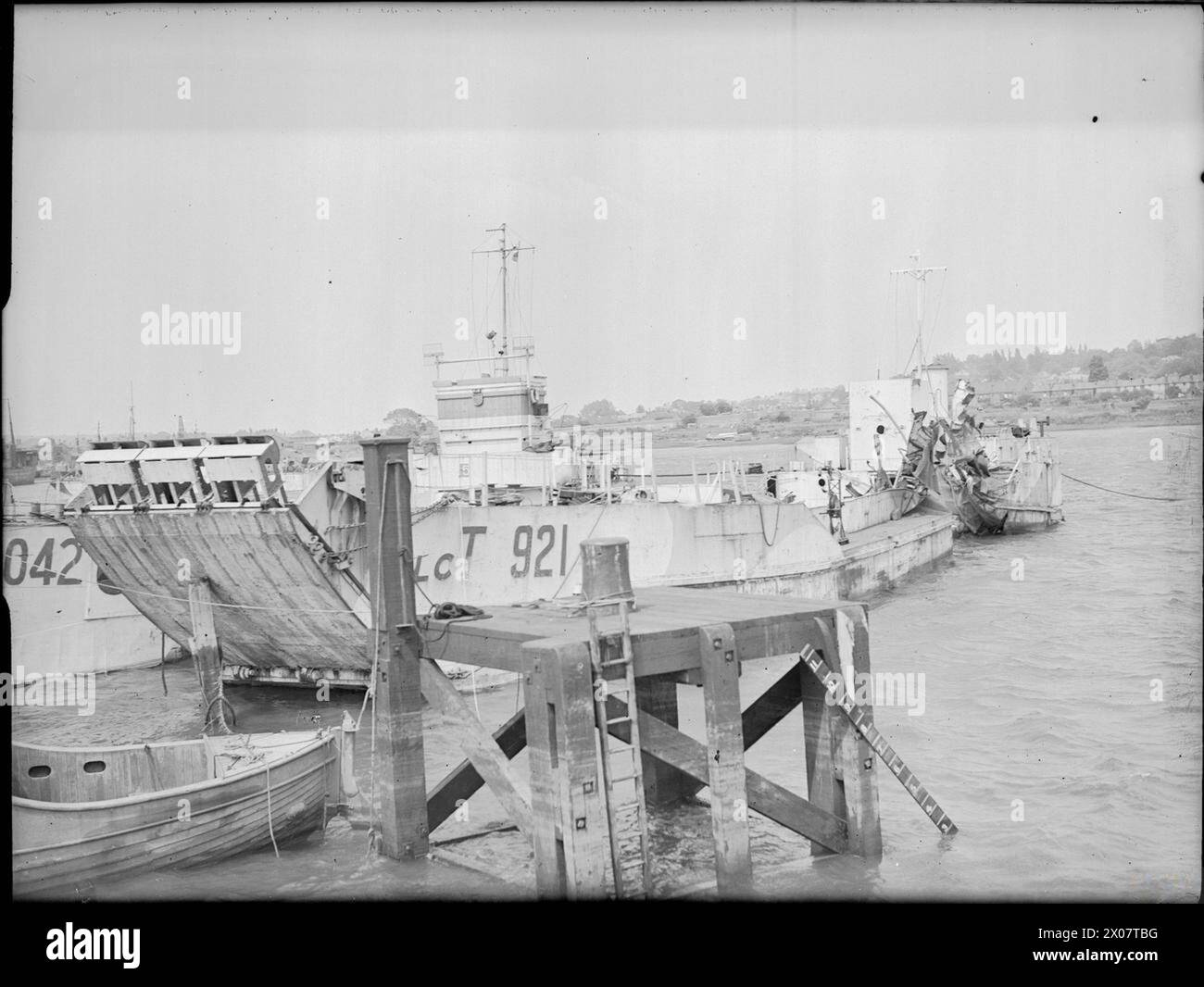 THE ROYAL NAVY DURING THE SECOND WORLD WAR - View of the damaged LCT ...