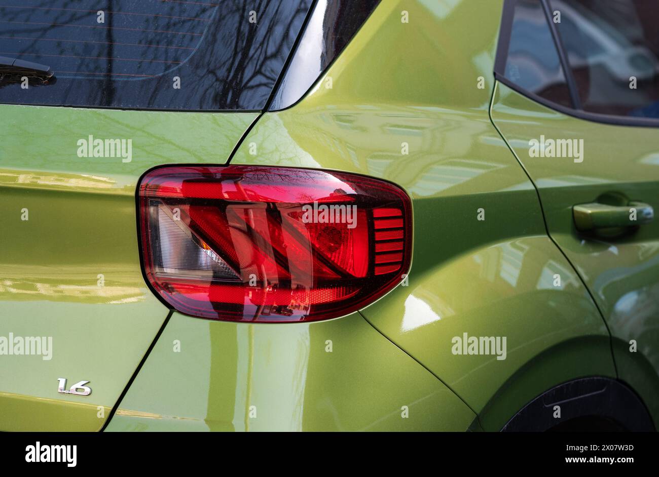 Rear running lights of Hyundai Venue green apple car close-up. Ukraine ...