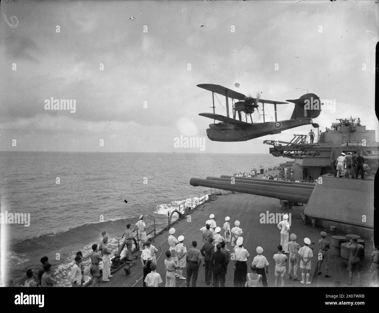 ON BOARD THE BATTLESHIP HMS RODNEY. 1941. - A Supermarine Walrus ...