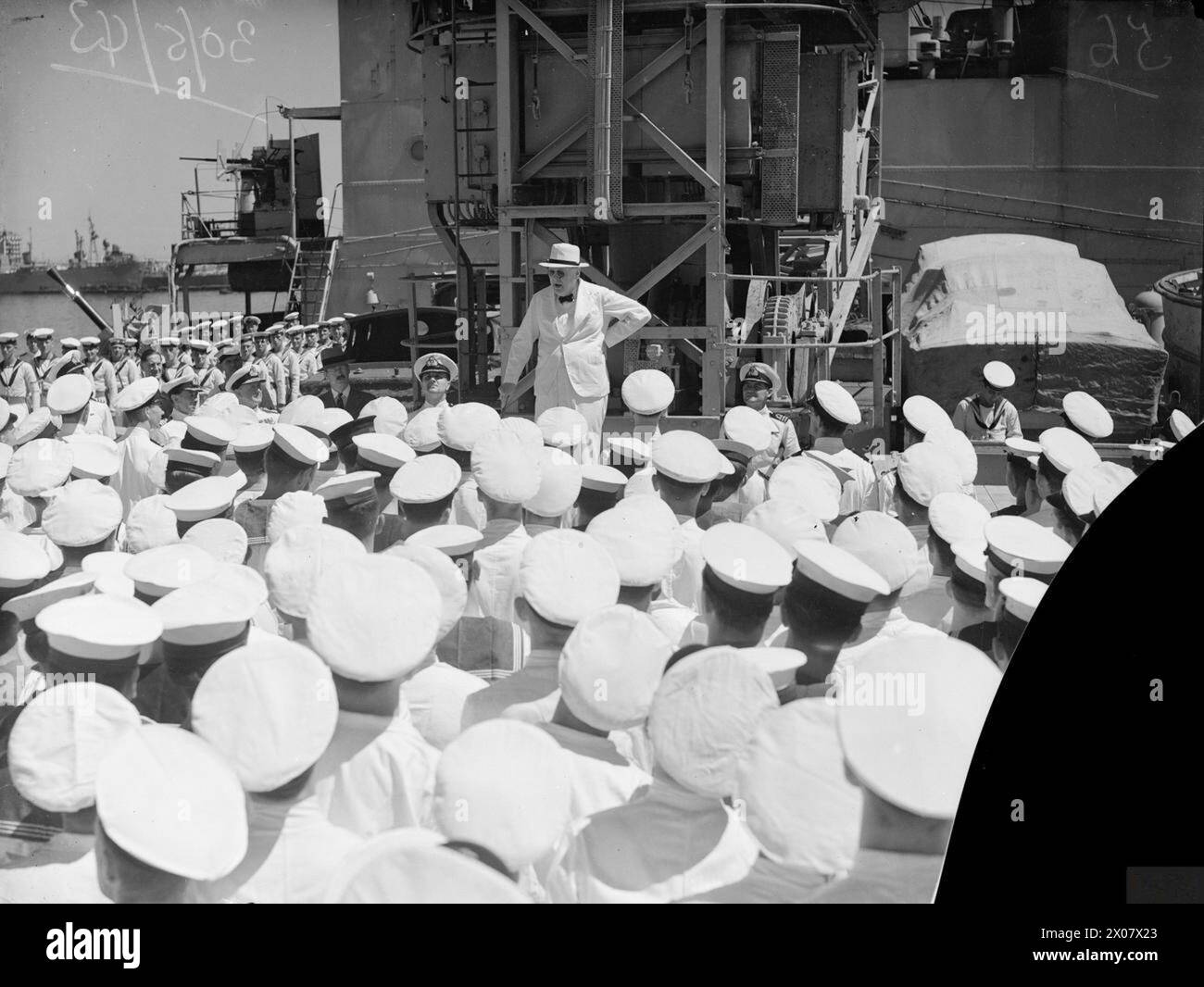 MR CHURCHILL THANKS THE SUBMARINE MEN DURING BRIEF VISIT TO THE AFRICAN ...