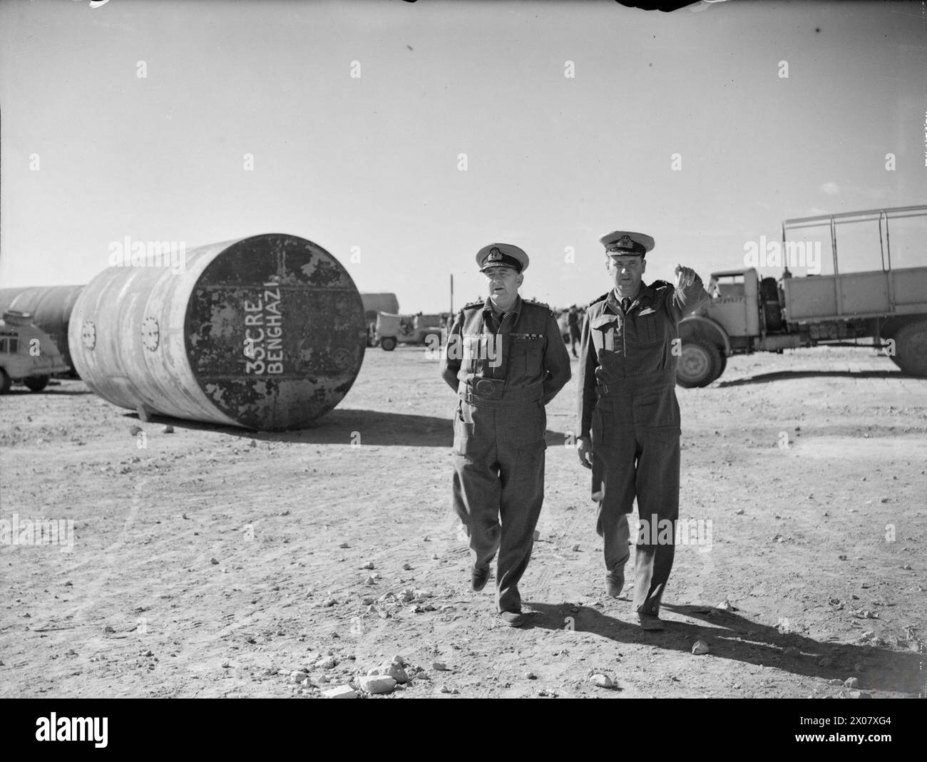 ADMIRAL SIR HENRY HARWOOD VISITS BENGHAZI. WEARING BATTLE DRESS ADMIRAL ...