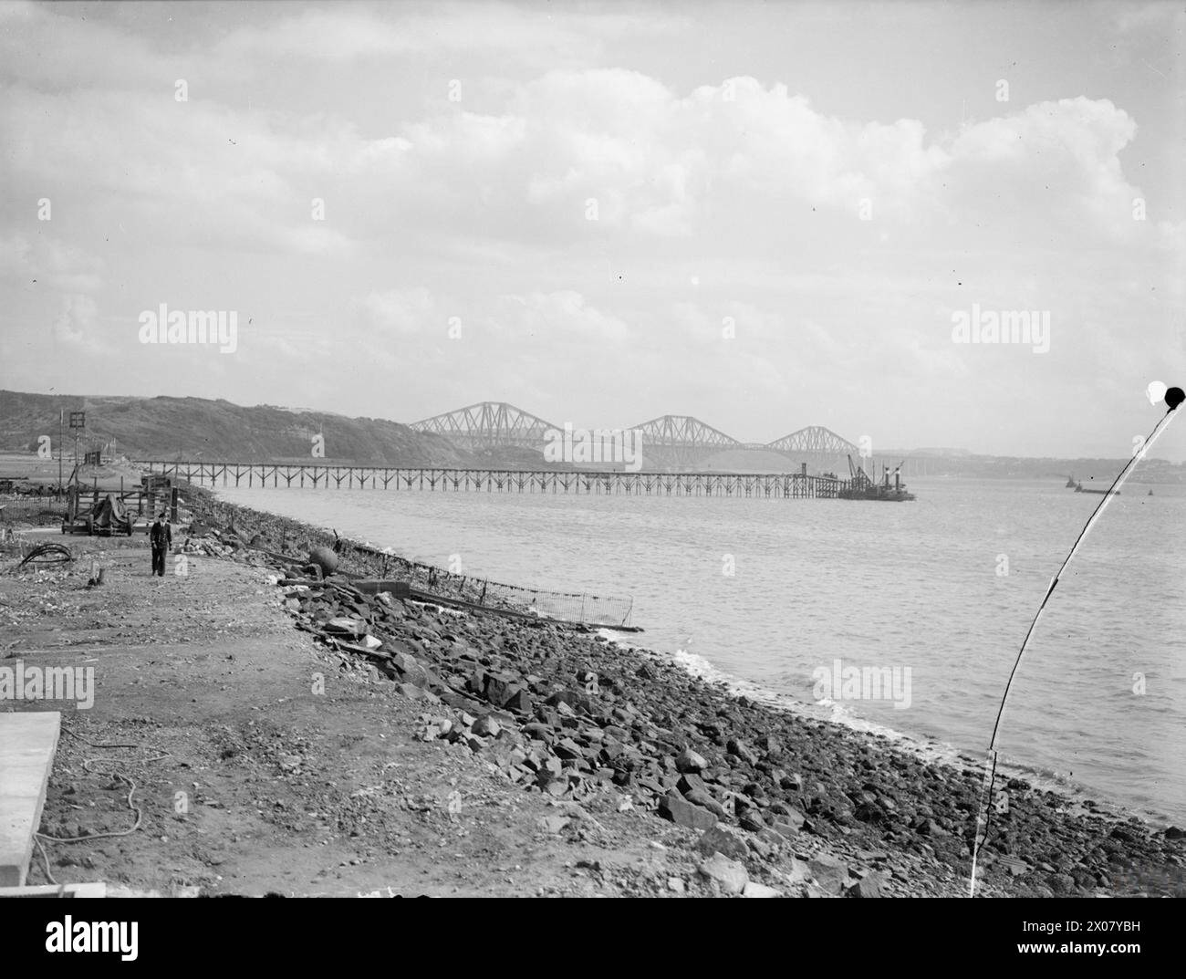 A view of the Forth Bridge as seen from Rosyth Royal Naval Dockyard on ...