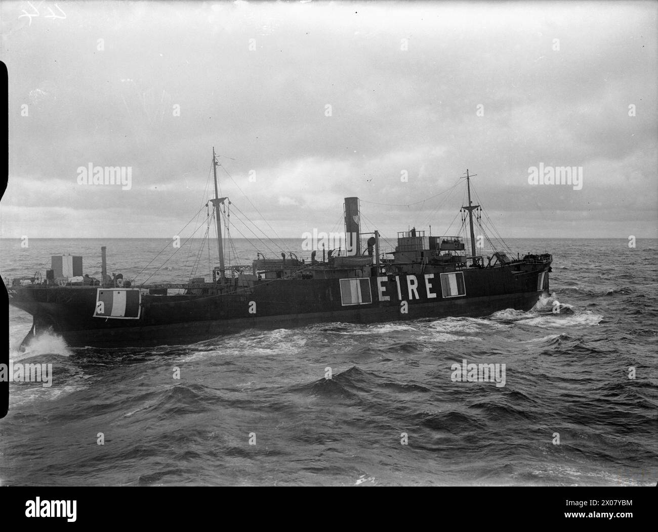 Irish merchant ship Irish Poplar, marked to indicate neutral status ...