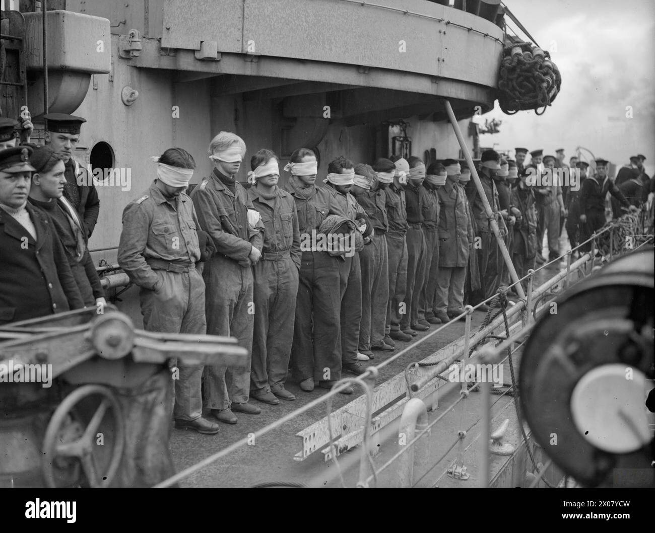 Blindfolded German U-boat prisoners, survivors of U-boats sunk by ...