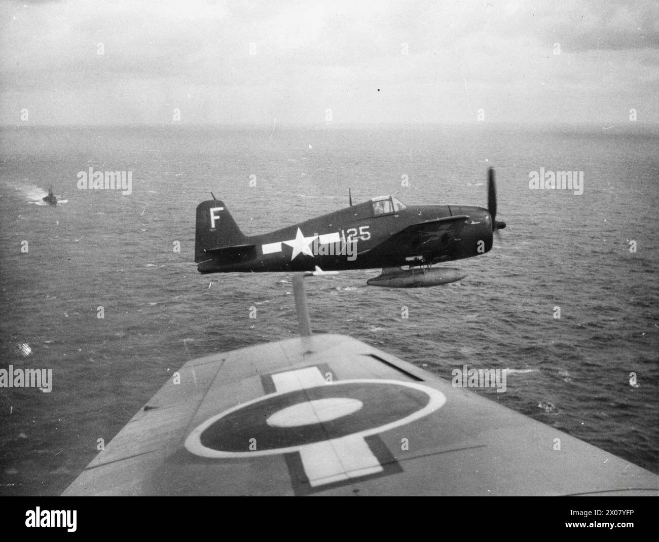 In July 1945, a Hellcat aircraft from a US aircraft carrier is ...