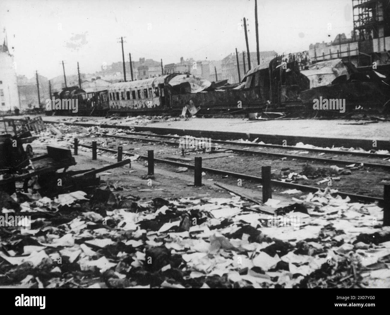 The main terminal railway station in Warsaw shown destroyed by bombing ...