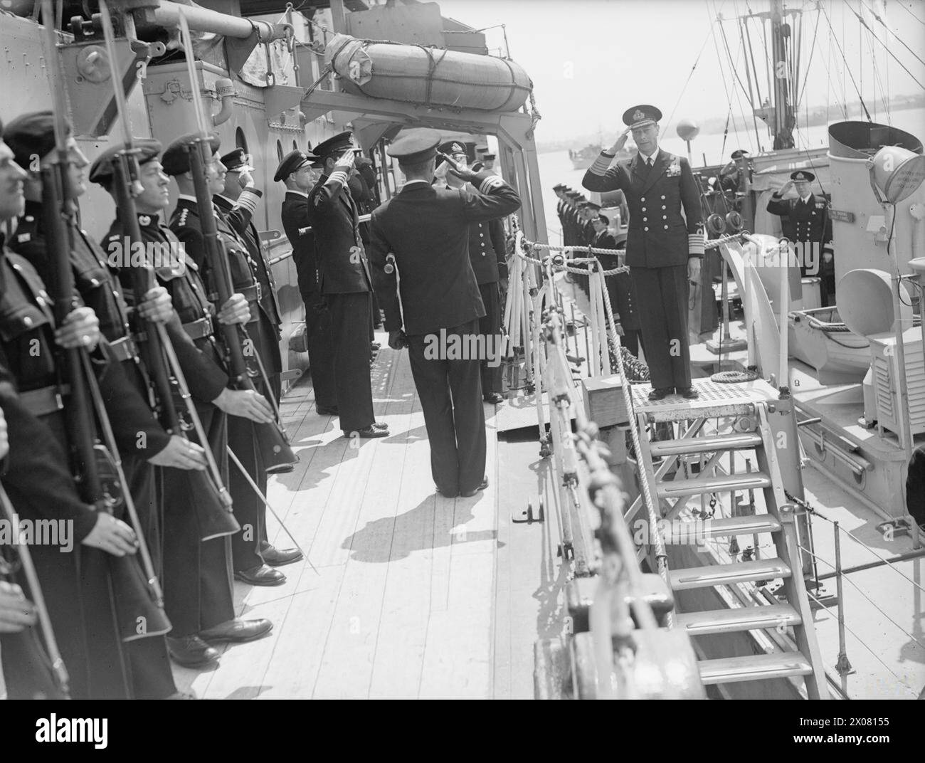 THE KING WITH THE INVASION FLEET. 24 MAY 1944, ON BOARD HMS SCYLLA, AT ...