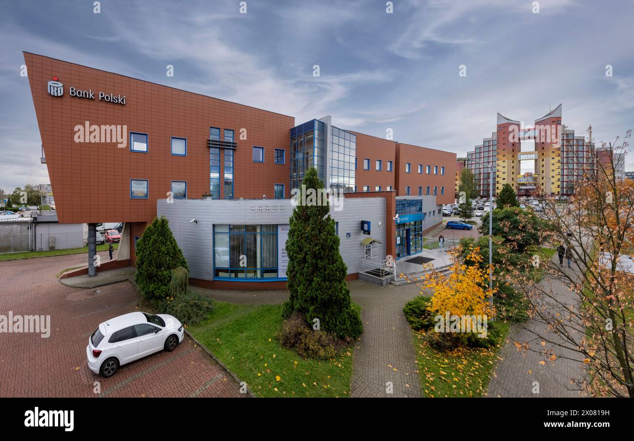 PKO bank building, Gate of the Sun, Tychy, Poland Stock Photo - Alamy