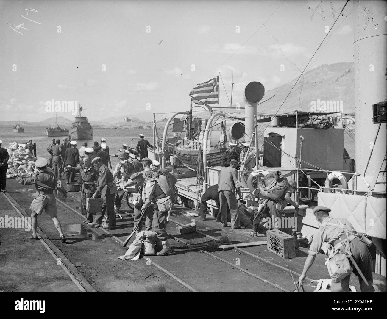 BRITISH NAVY IN GREECE. 15 OCTOBER 1944, AT THE ATHENS PORT OF PIRAEUS ...