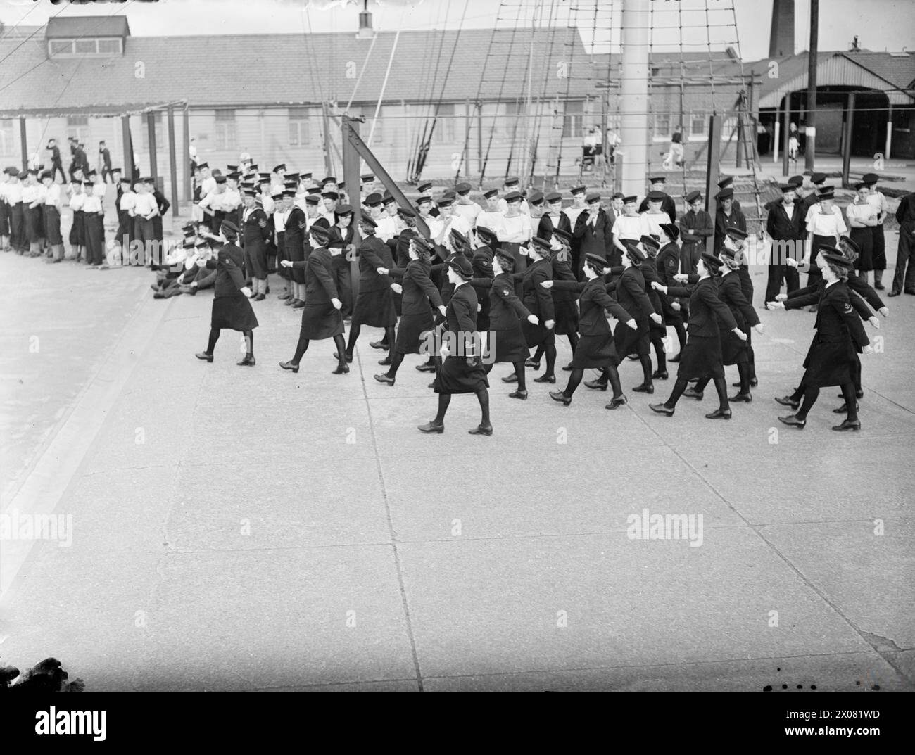 WRNS compete in a marching contest at HMS Ganges, Shotley, near Harwich ...