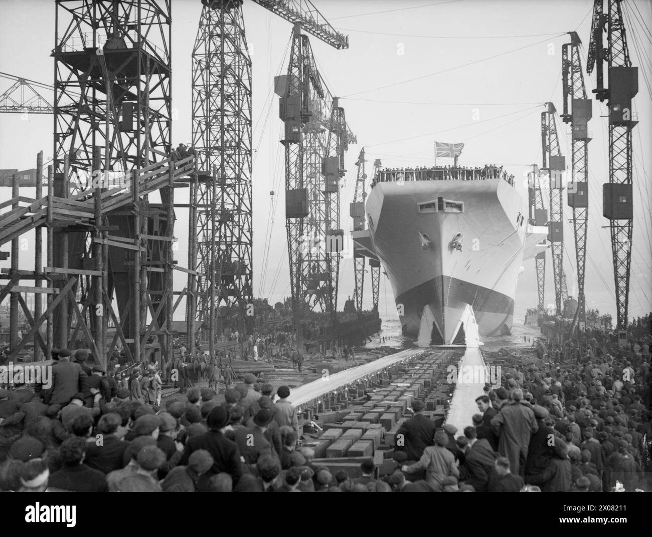 HMS Venerable, an 8,000-ton aircraft carrier, was launched at Cammell ...