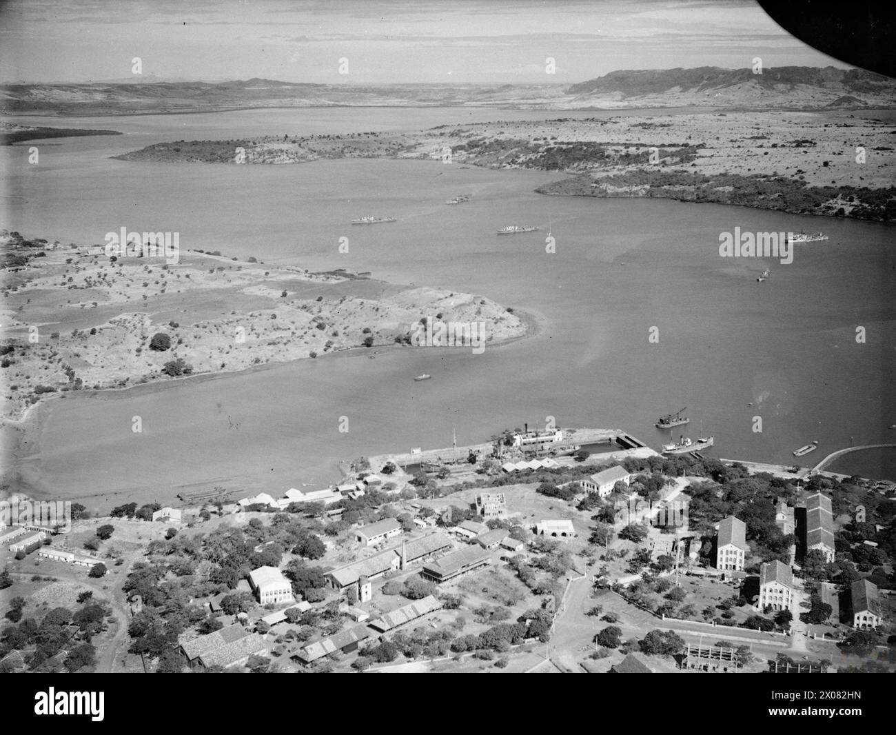 THE BRITISH OPERATIONS AT MADAGASCAR. 13 MAY 1942, AERIAL VIEWS OF THE HARBOUR AT DIEGO SUAREZ ...