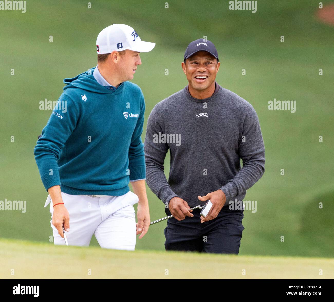 Tiger Woods practices on Tuesday 9 April 2024 ahead of The Masters Tournament at Augusta ...