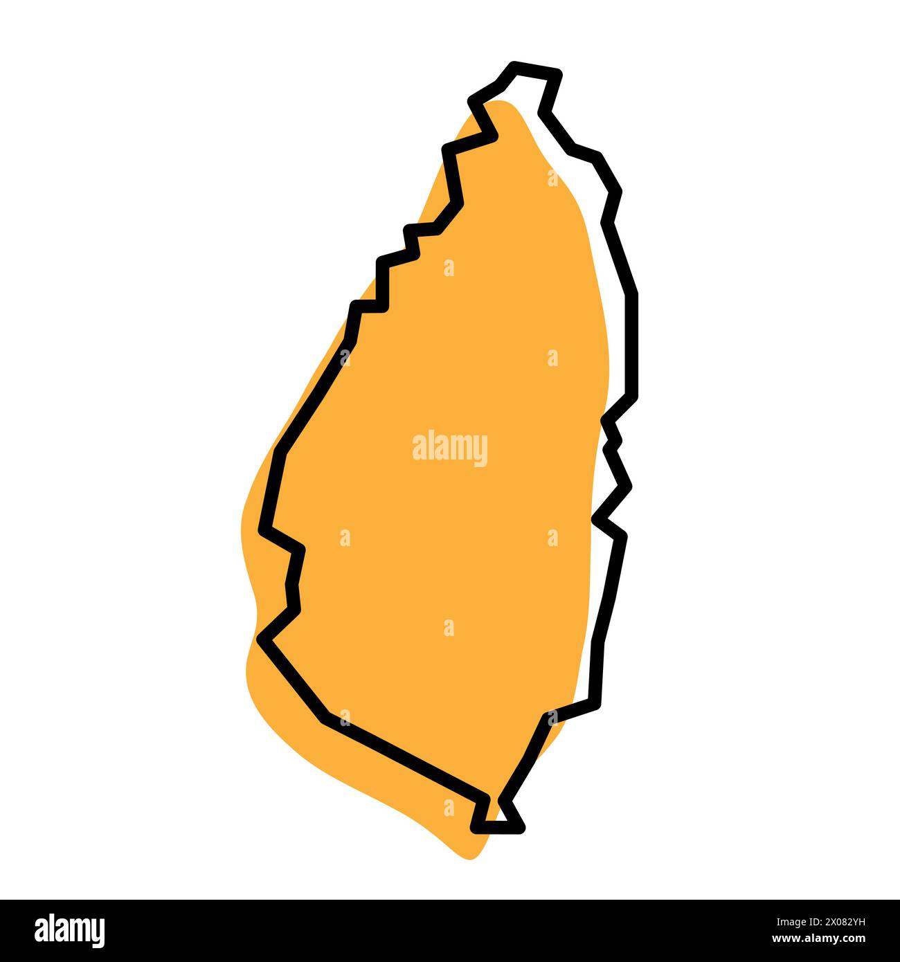 Saint Lucia country simplified map. Orange silhouette with thick black ...