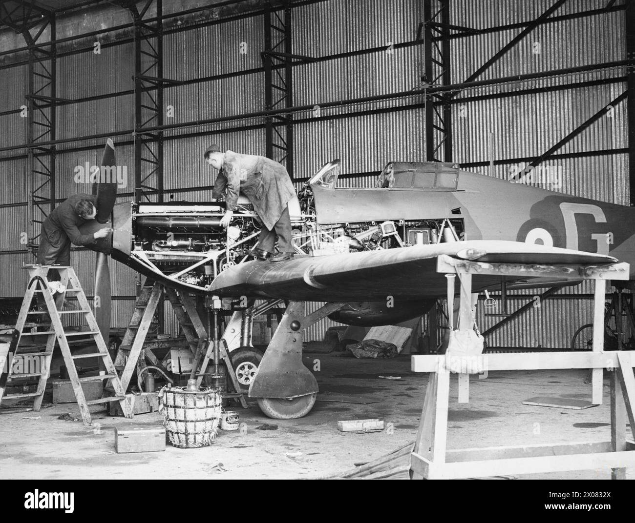 Hawker Hurricane Mk I of RAF Fighter Command is undergoing maintenance ...