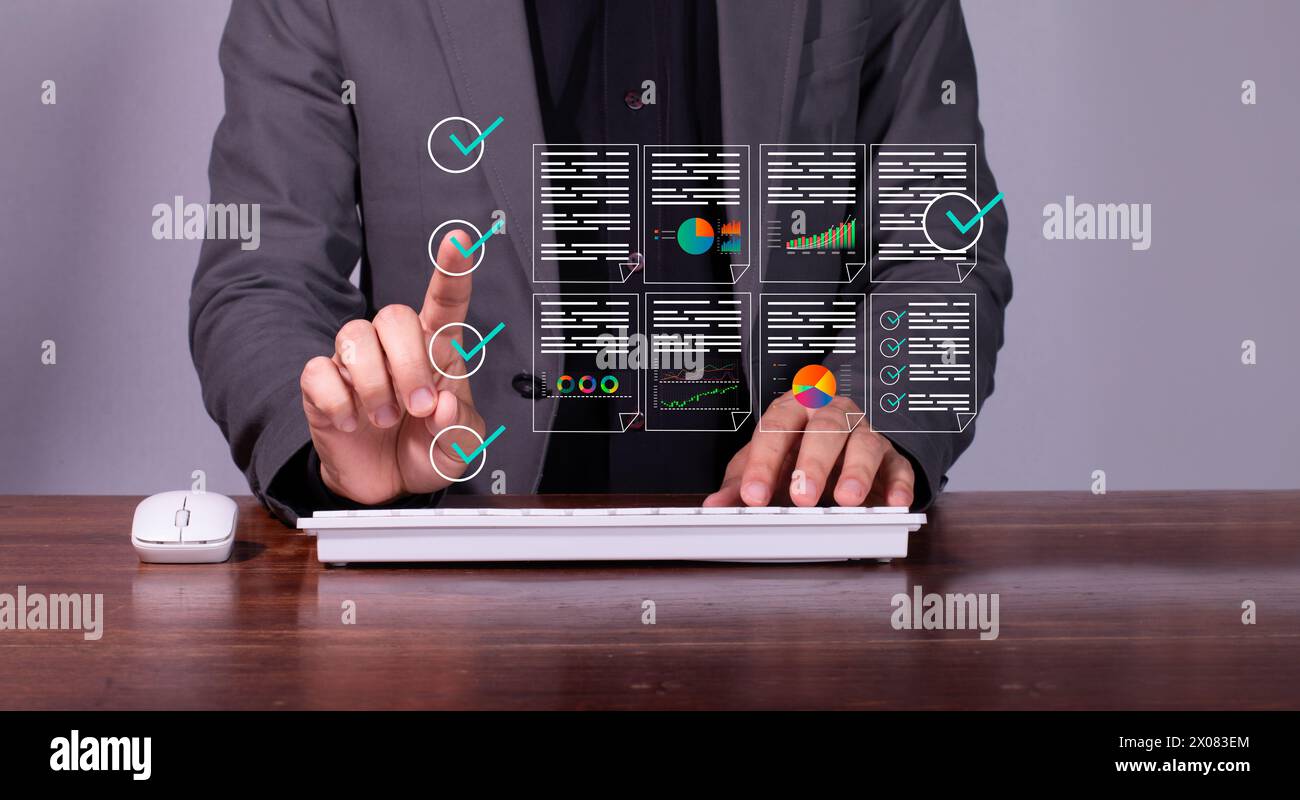 manager manages business data. review of graphs and economic documents ...