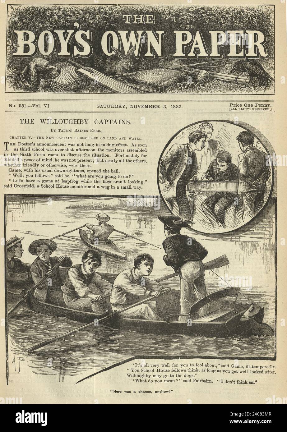 School Boys learning to row a boat, Vintage illustration, Victorian ...