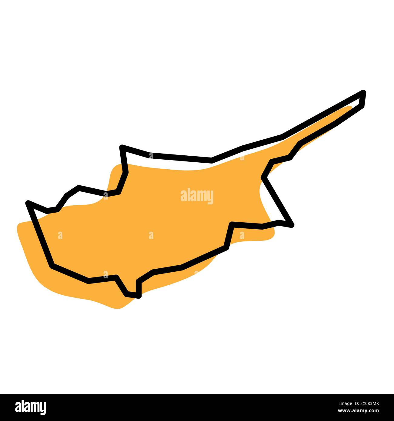 Cyprus country simplified map. Orange silhouette with thick black sharp ...