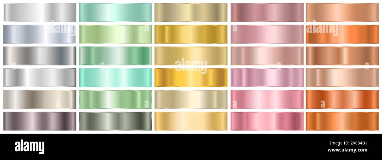 A set of colored gradients on a white background. Metallic gradient ...
