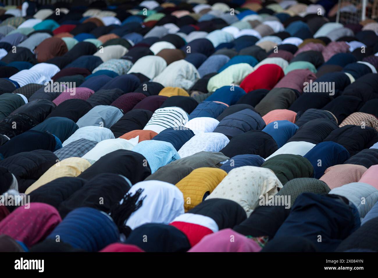 Madrid, Spain. 10th Apr, 2024. Muslims perform Eid al-Fitr prayers at ...