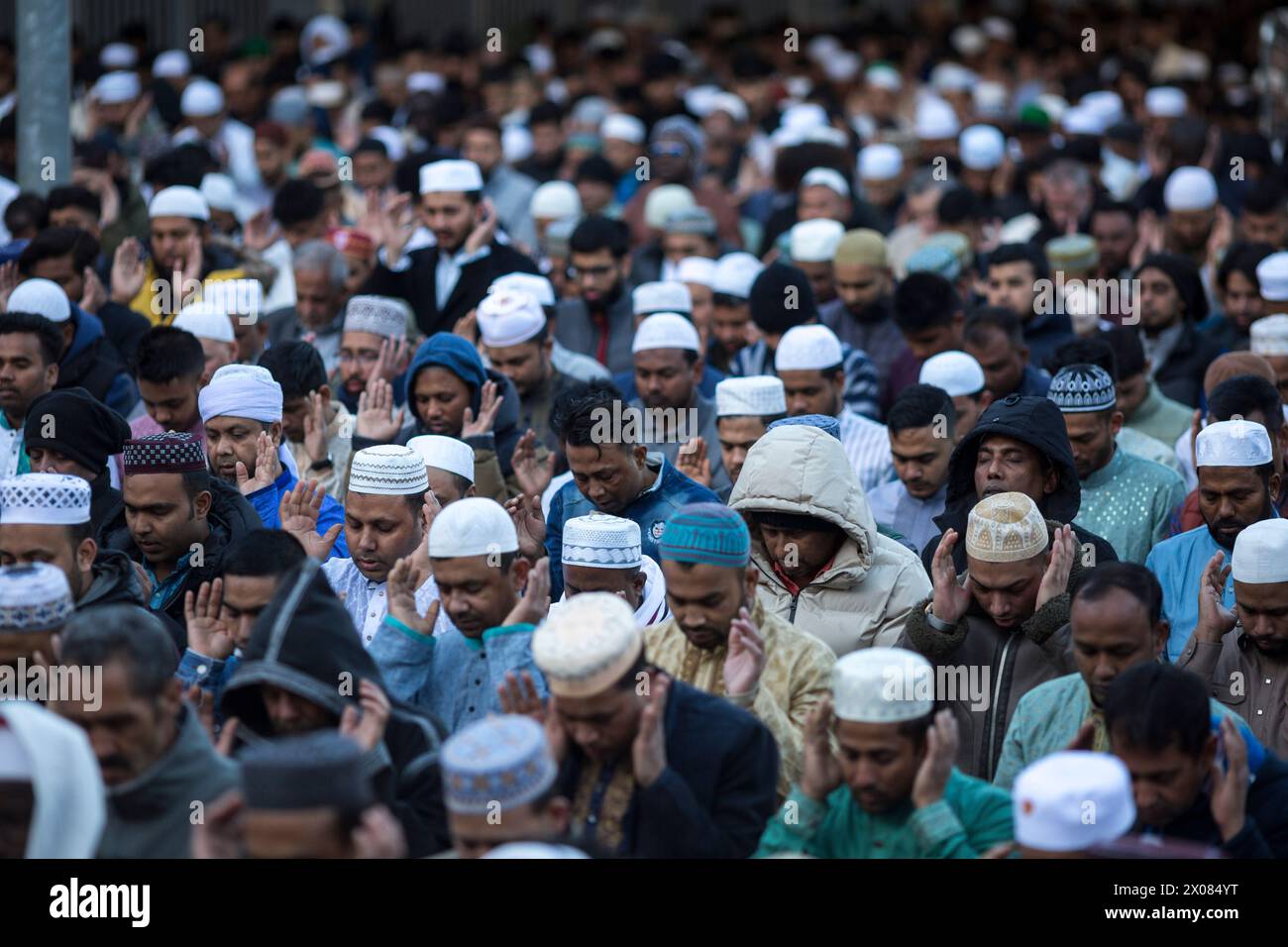 Madrid, Spain. 10th Apr, 2024. Muslims perform Eid al-Fitr prayers at ...