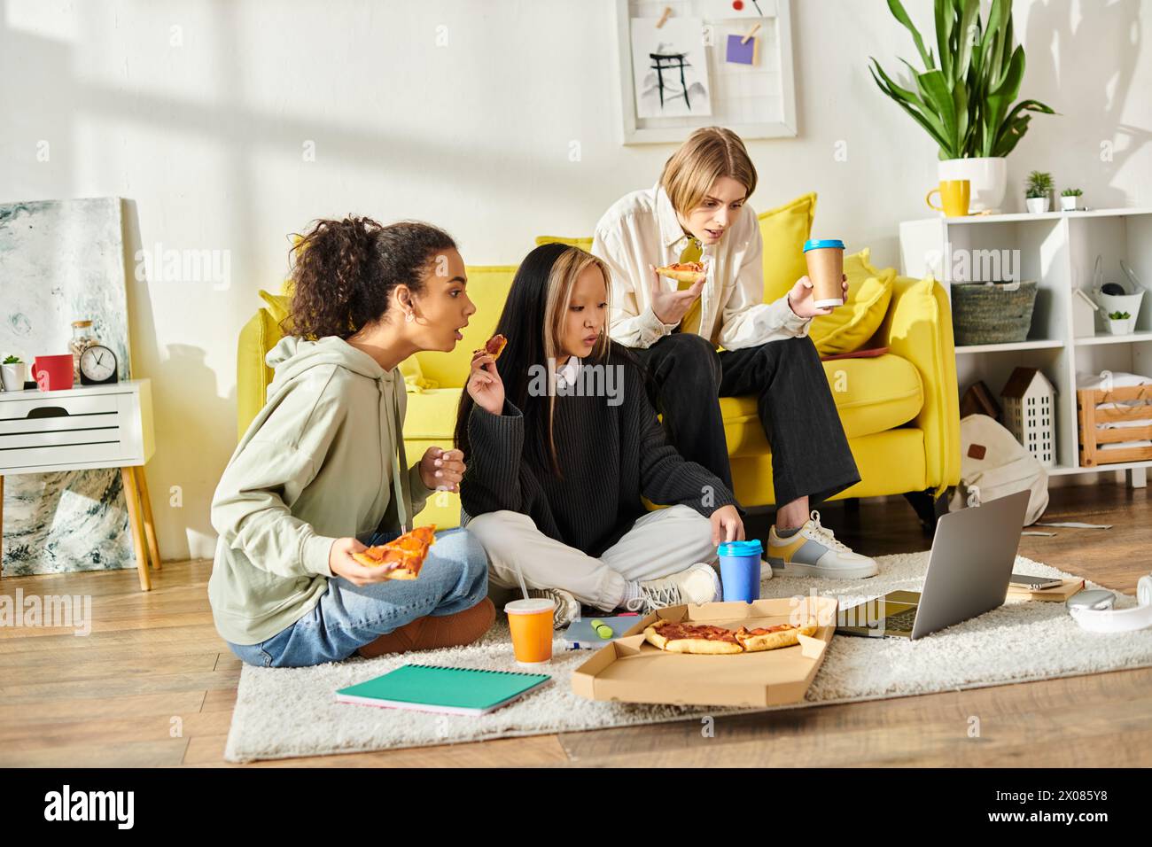 Girl friends fun girl girls group happy interior hi-res stock ...