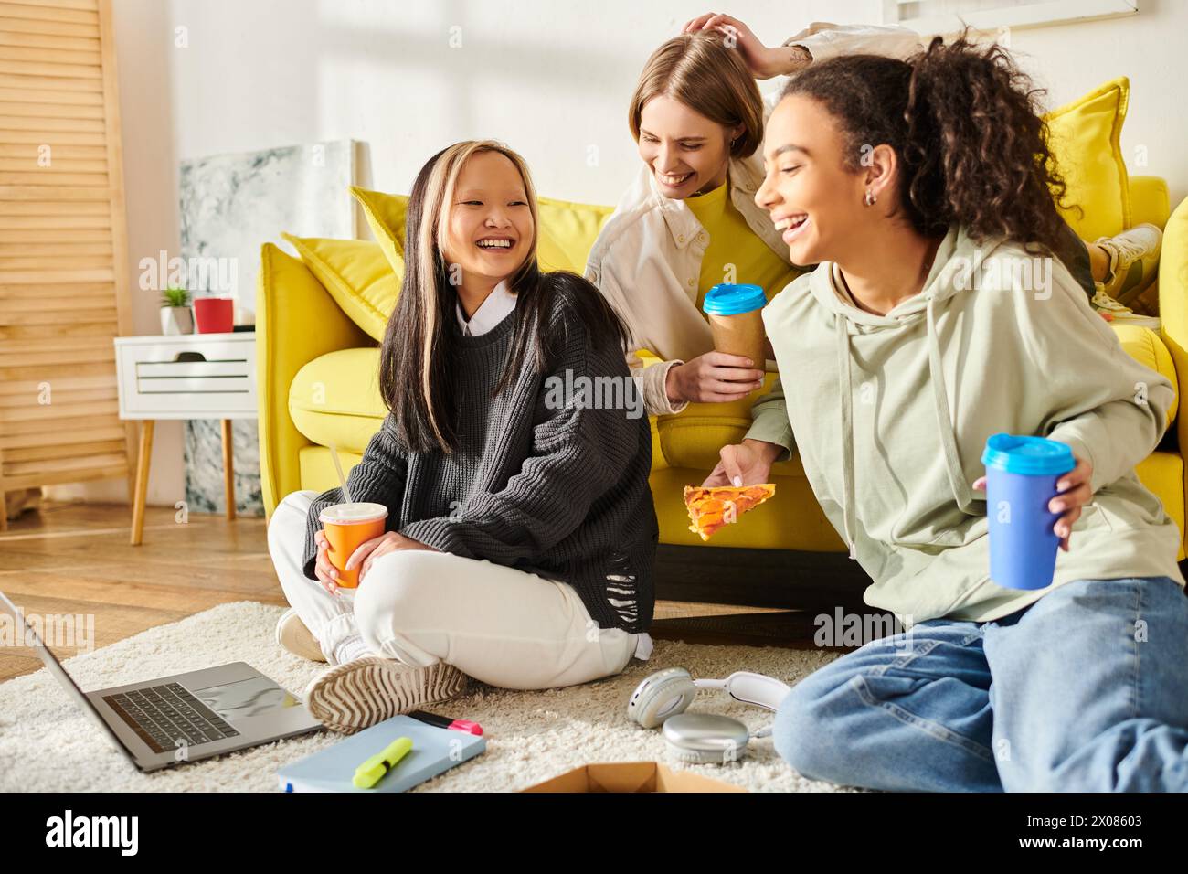 A diverse group of young women, including interracial teenage girls ...