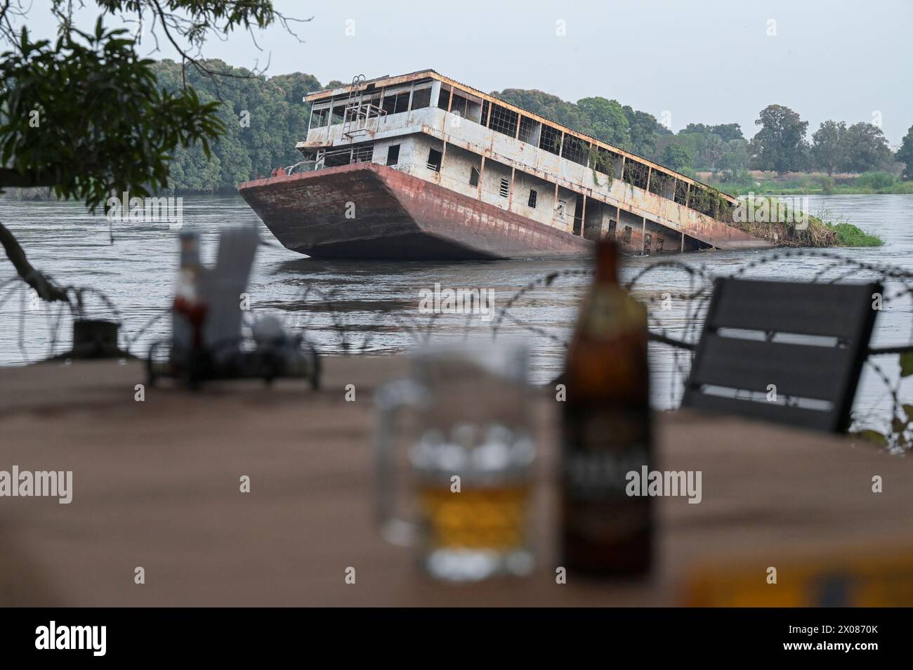 SOUTH-SUDAN, capital city Juba, White Nile river, sunken river ship ...