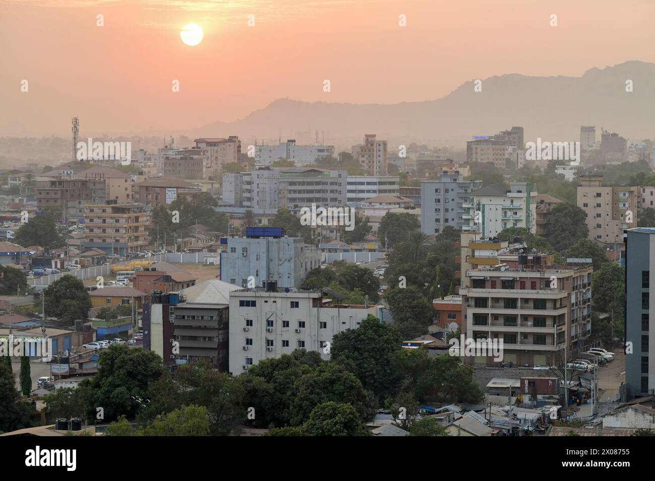 SOUTH-SUDAN, capital city Juba, aerial view from Hotel Pyramid at dawn ...